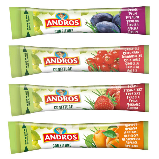 Confiture Andros Assortiment 4 Parfums 20 gr - Carton de 100 sticks